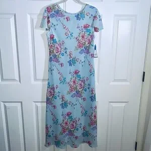 Dresses | Floral Blue Dress Womens Size 16 | Poshmark